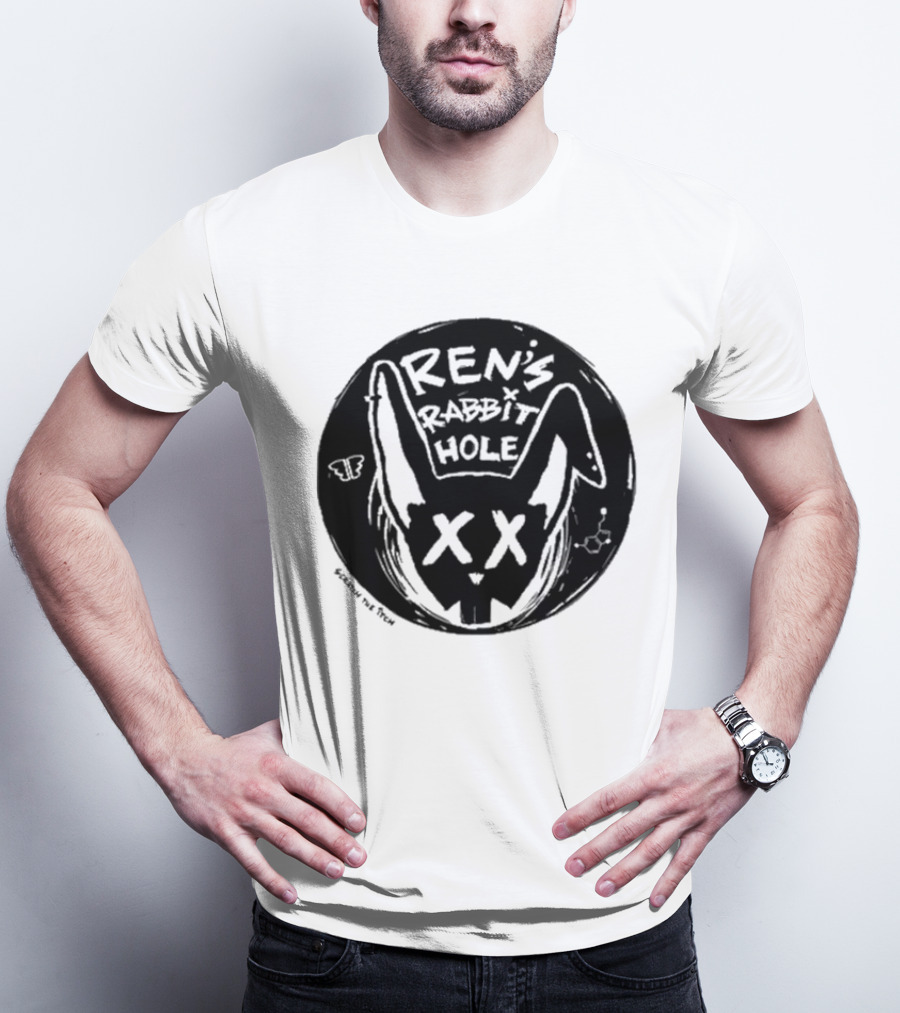 Ren's Rabbit Hole XX Black And White Butterfly Sketch T-Shirt