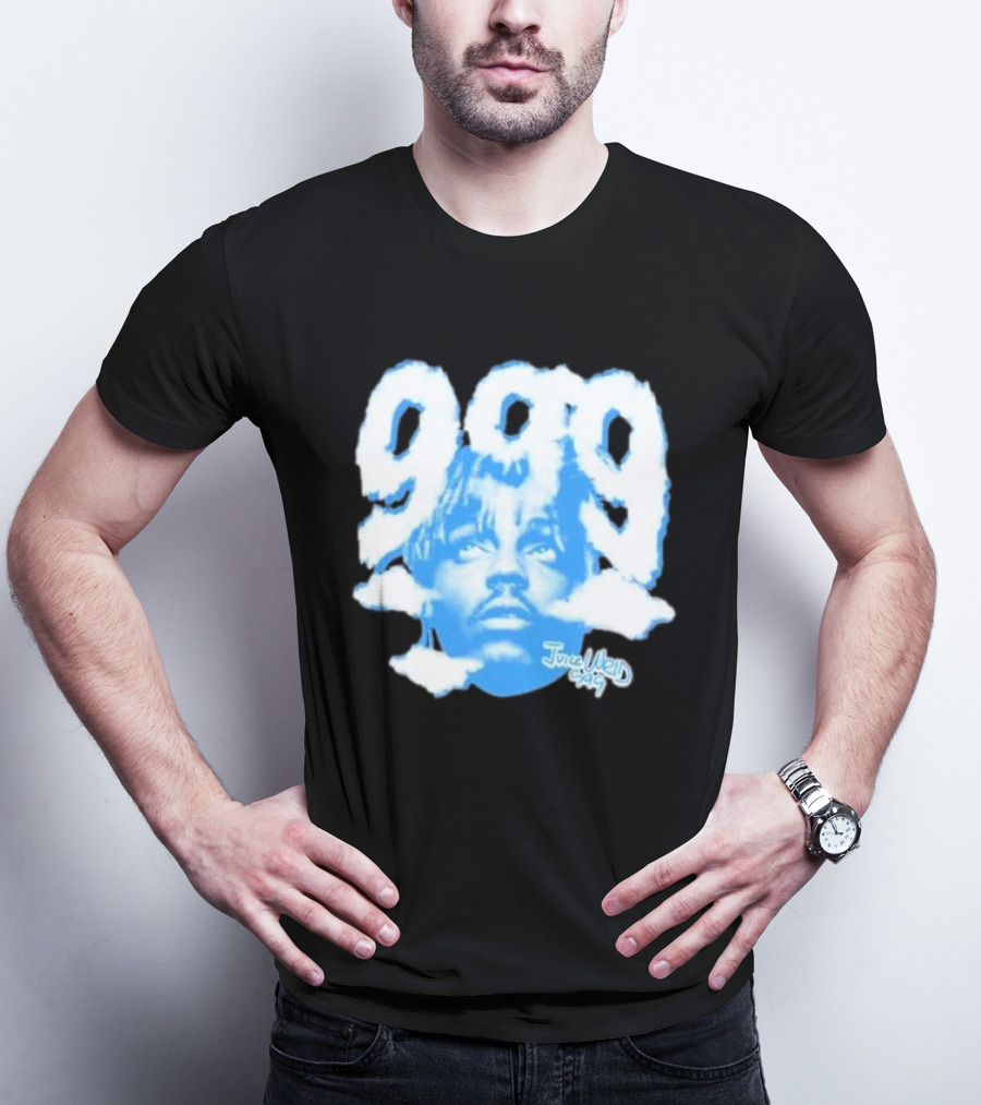 Juice Wrld 999 Clouds Portrait With Signature In Blue And White T-Shirt