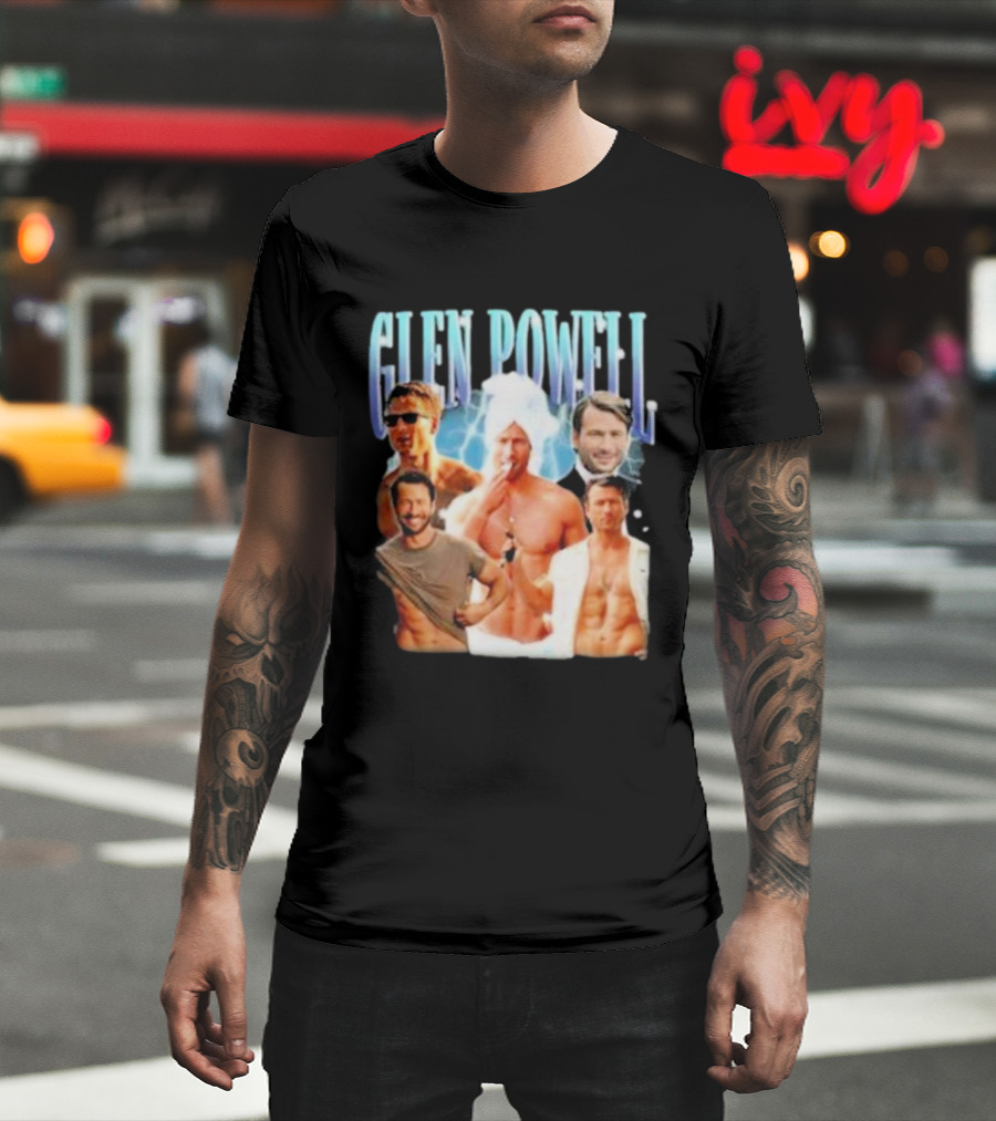 Glen Powell Kelsospade Multiphoto Collage T-Shirt