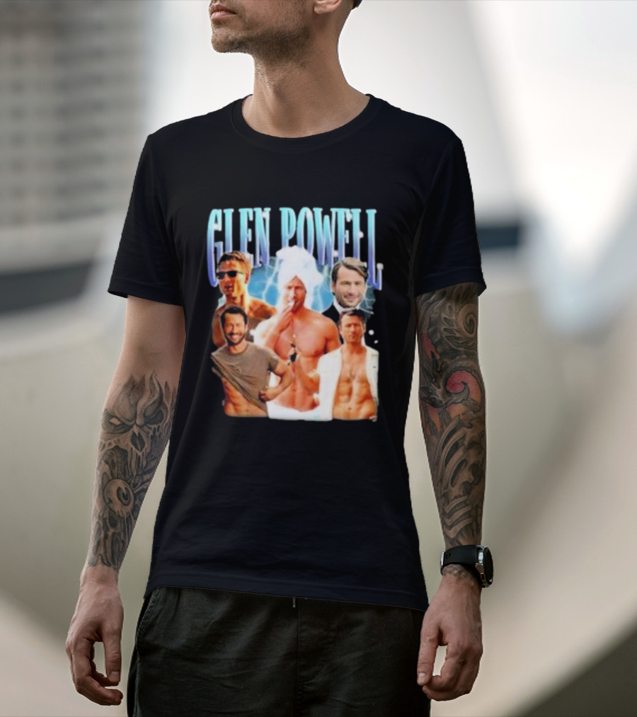 Glen Powell Kelsospade Multiphoto Collage T-Shirt