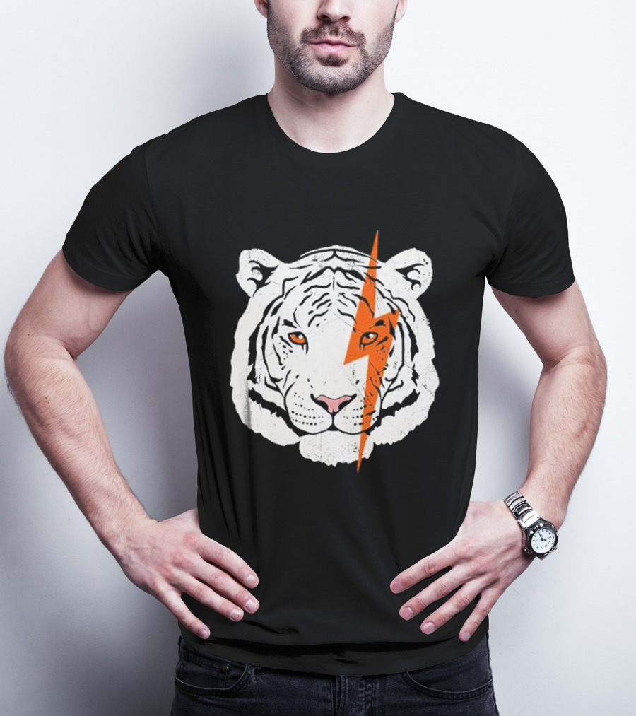 White Tiger Lightning Bolt Face T-Shirt