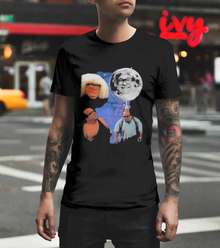 Three Wolf Moon Danny DeVito Mashup With Cosmic Moon Faces T-Shirt