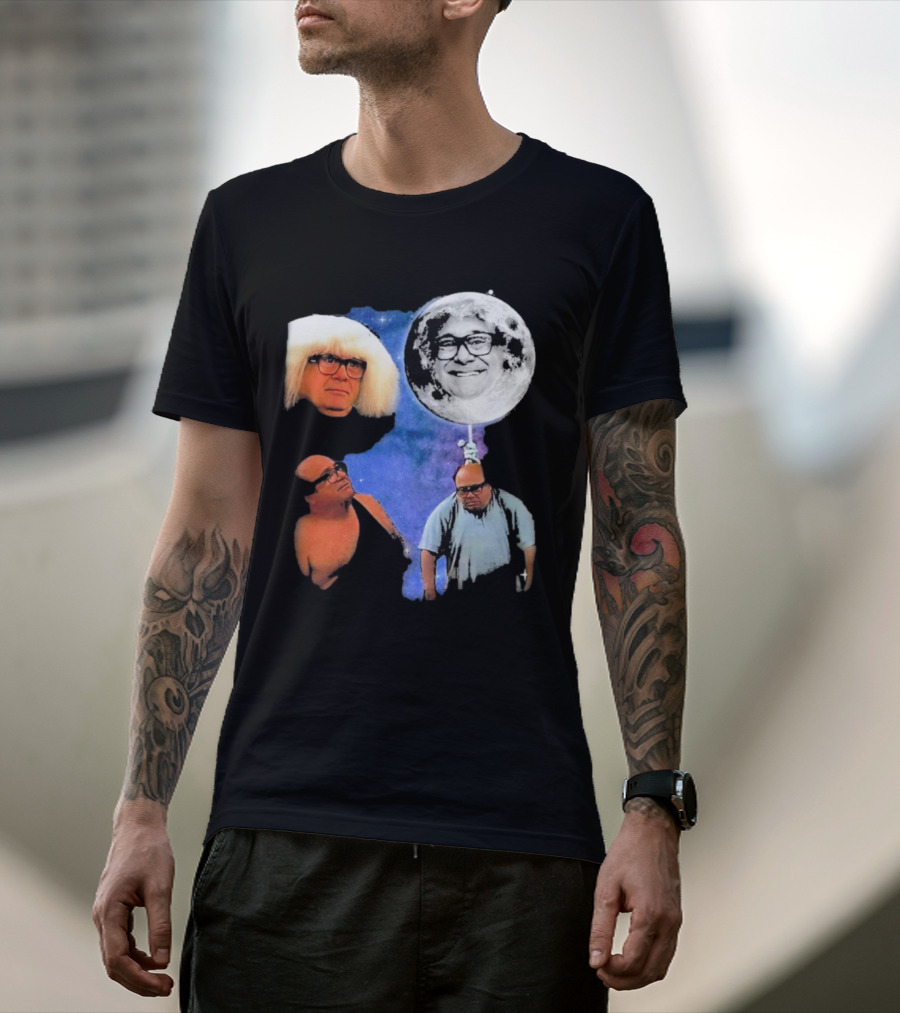 Three Wolf Moon Danny DeVito Mashup With Cosmic Moon Faces T-Shirt