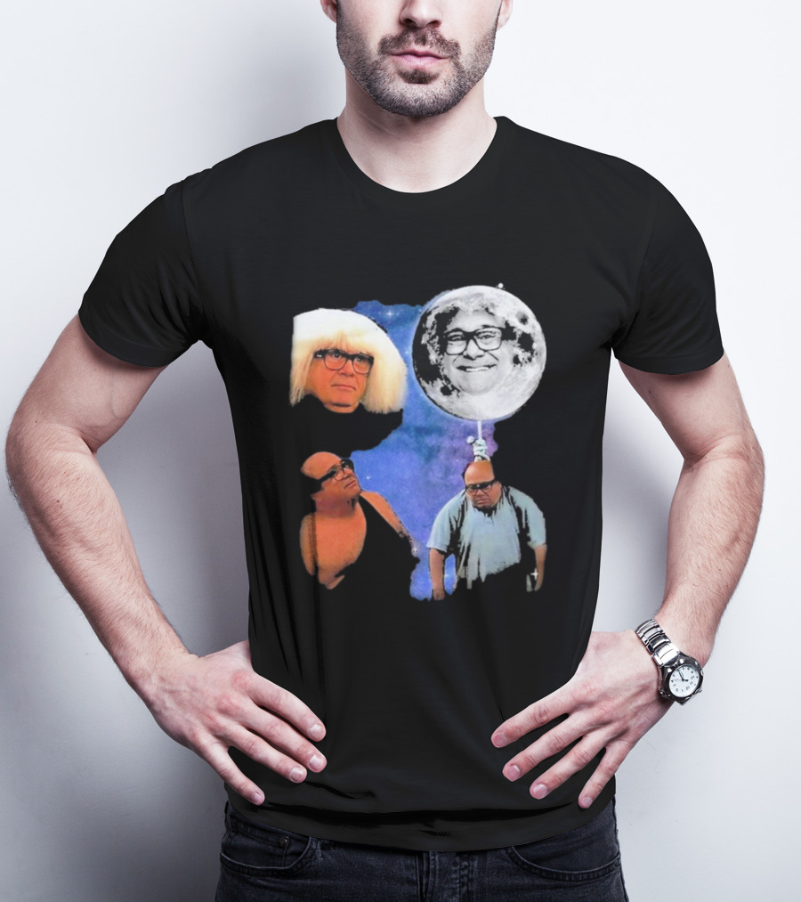 Three Wolf Moon Danny DeVito Mashup With Cosmic Moon Faces T-Shirt