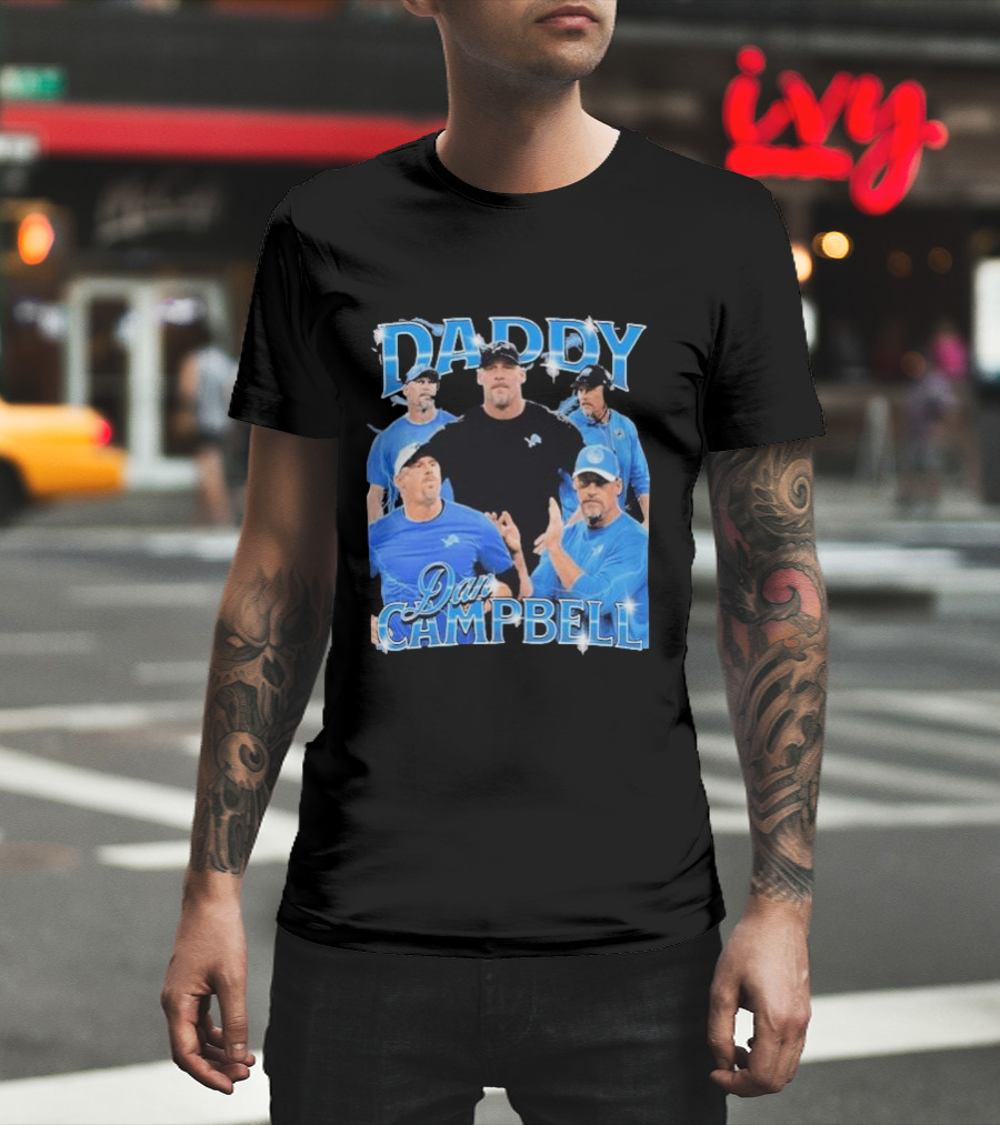 Daddy Dan Campbell Detroit Lions Football Coach Collage T-Shirt