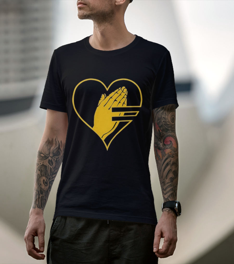 God Is Love Heart Praying Hands Yellow Equality T-Shirt