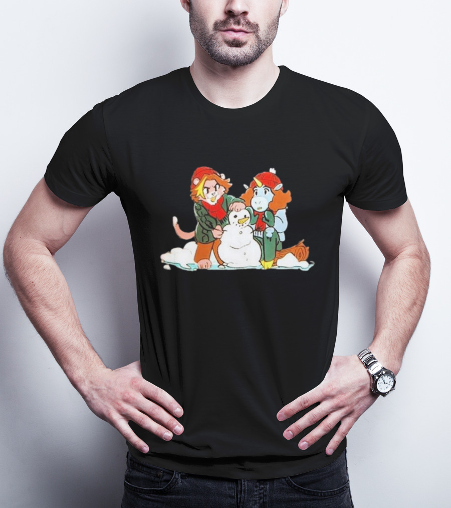 Furry Grumps Building A Snowman In Winter Scene T-Shirt
