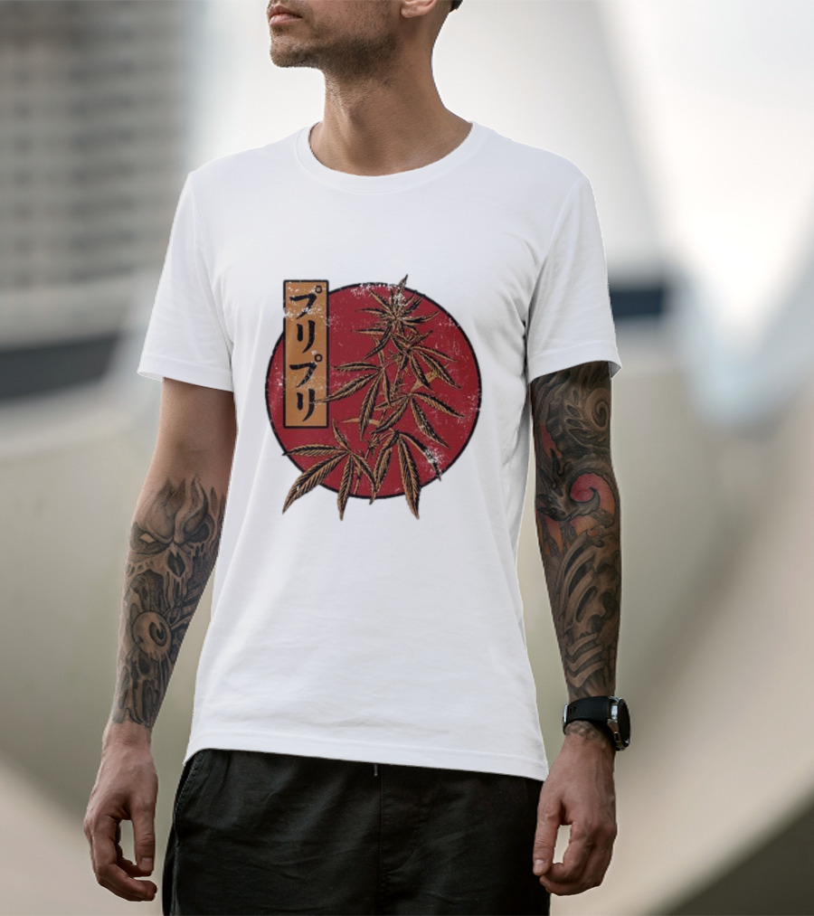 Stoned Buri-Buri Japanese Style Cannabis Leaves Red Circle T-Shirt