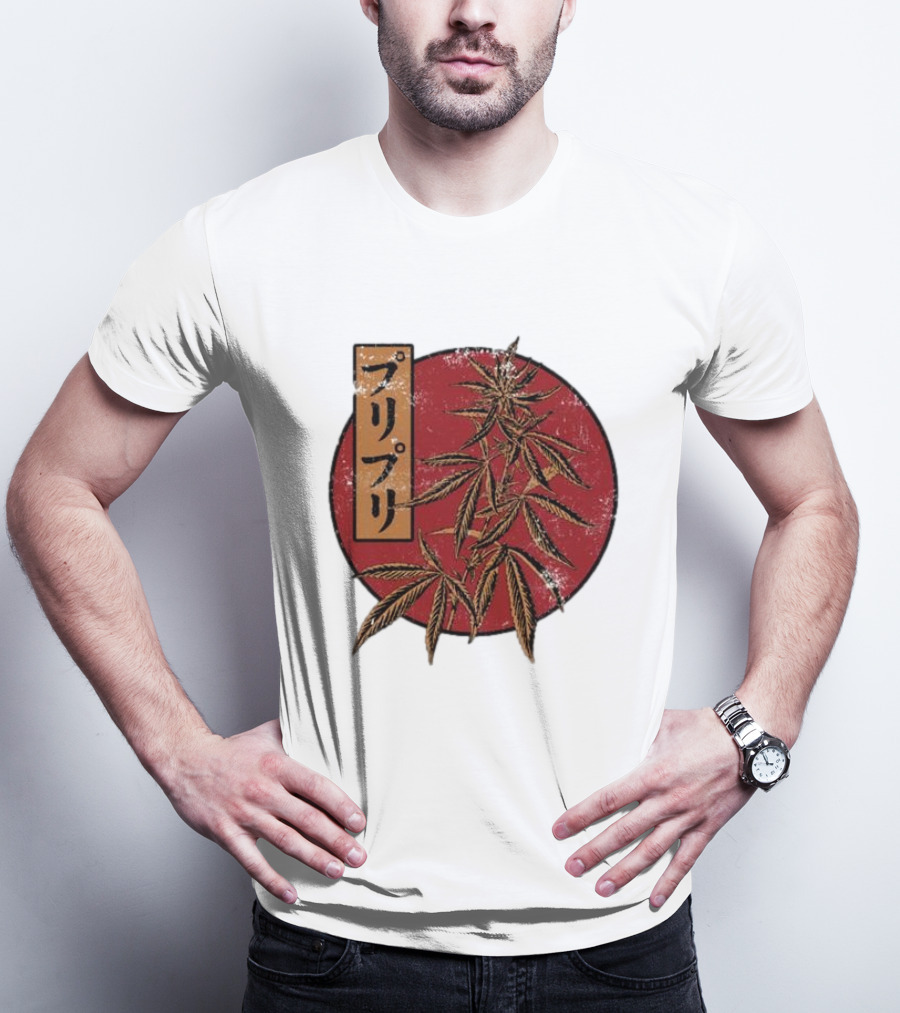 Stoned Buri-Buri Japanese Style Cannabis Leaves Red Circle T-Shirt