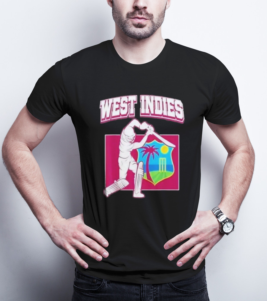 WEST INDIES CRICKET WINDIES LOGO BATSMAN PALM TREE STUMPS SUN CREST T-Shirt