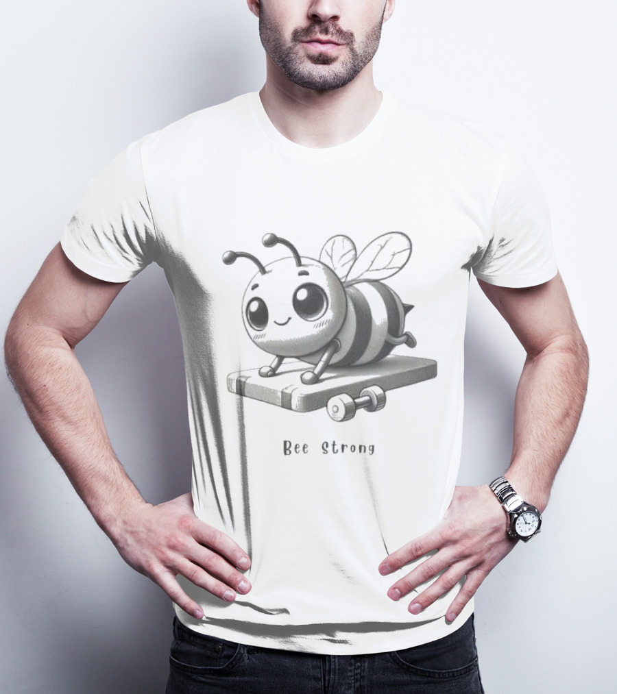 Bee Strong Motivational Cartoon Bee Lifting Weights T-Shirt