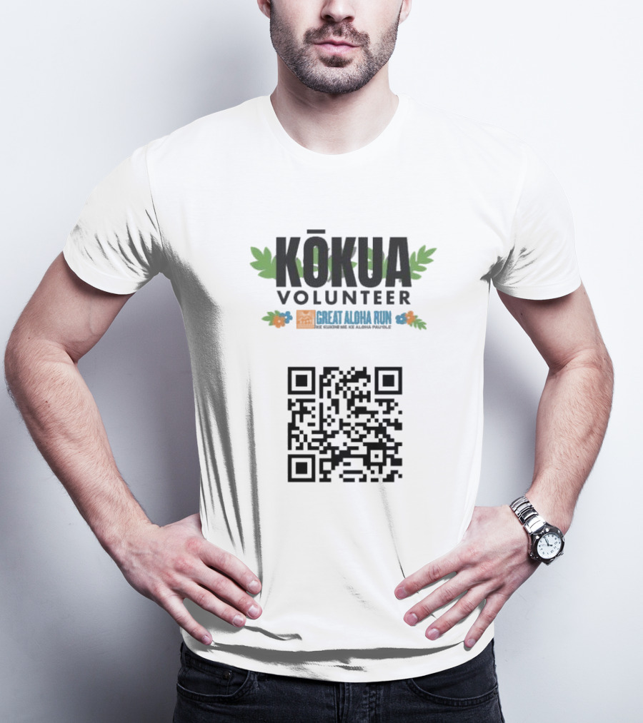 Kokua Volunteer Great Aloha Run Ke Kukinii Me Ke Aloha Pau Ole QR Code T-Shirt