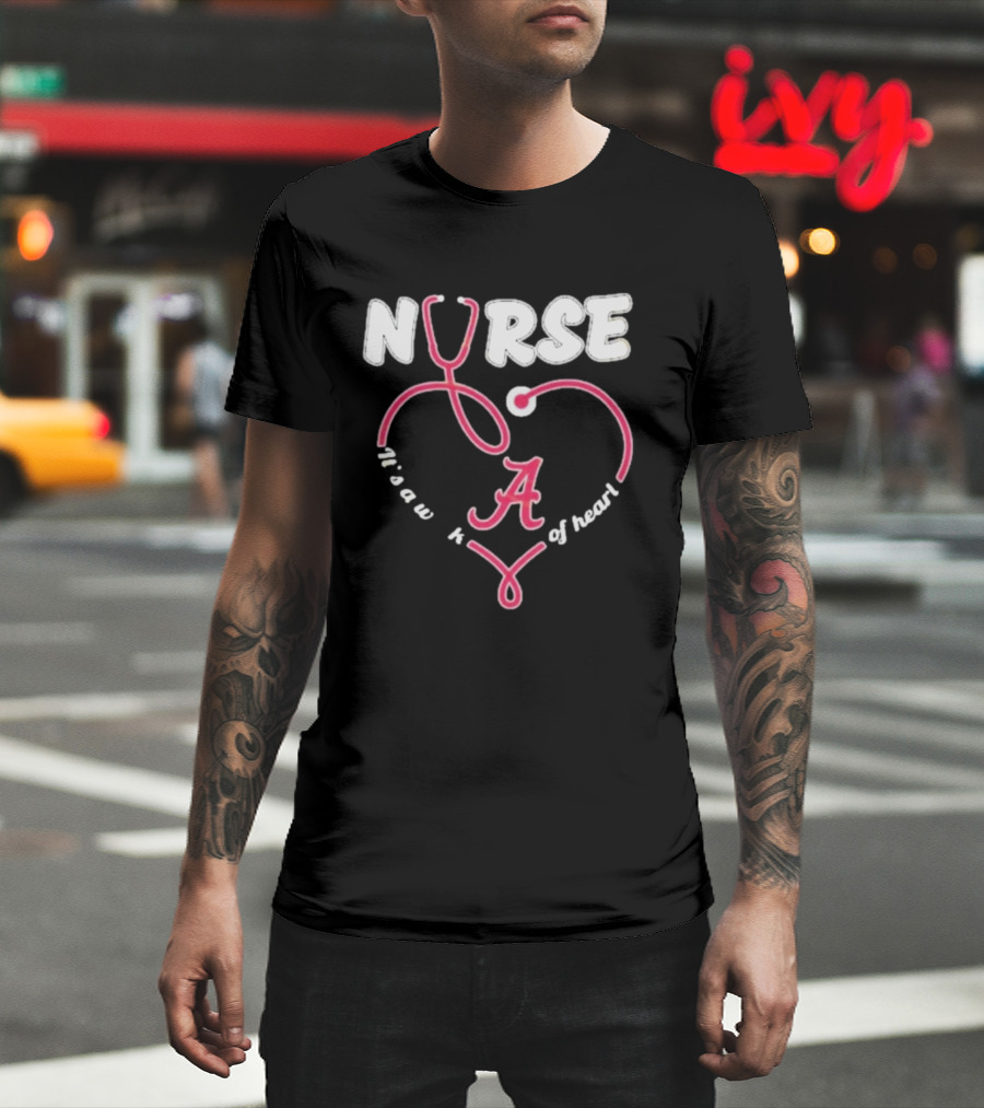 Alabama Crimson Tide Nurse Stethoscope A Work Of Heart T-Shirt