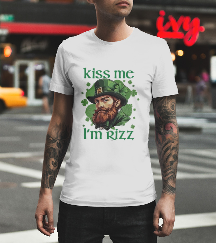 Kiss Me I'm Rizz St Patrick's Day Leprechaun Hat Shamrocks T-Shirt