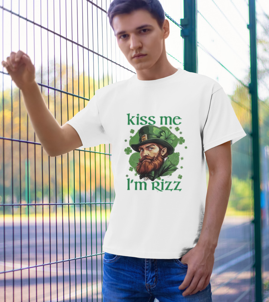 Kiss Me I'm Rizz St Patrick's Day Leprechaun Hat Shamrocks T-Shirt
