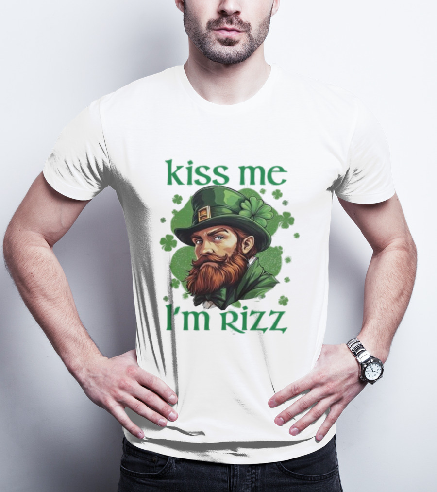 Kiss Me I'm Rizz St Patrick's Day Leprechaun Hat Shamrocks T-Shirt