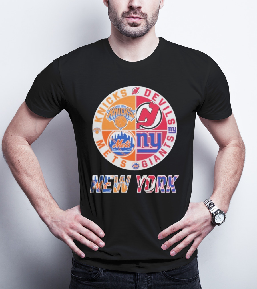 New York Knicks Mets Giants New Jersey Devils Basketball Baseball Football Hockey T-Shirt