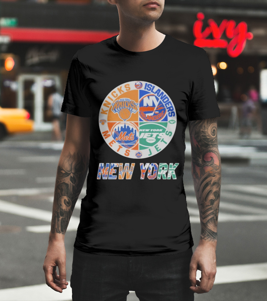 Knicks Islanders Mets Jets New York Sports Team Collaboration T-Shirt