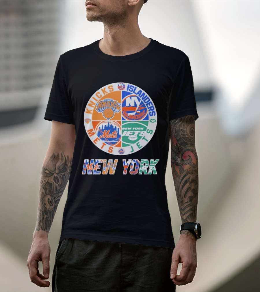 Knicks Islanders Mets Jets New York Sports Team Collaboration T-Shirt