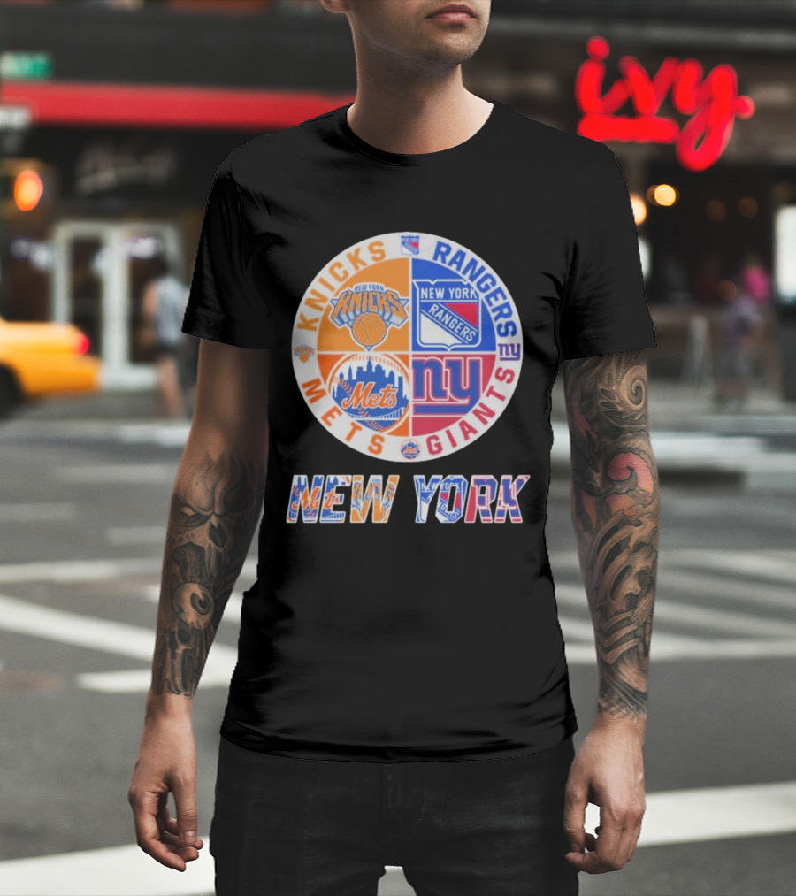 New York Knicks Rangers Mets Giants Mashup T-Shirt