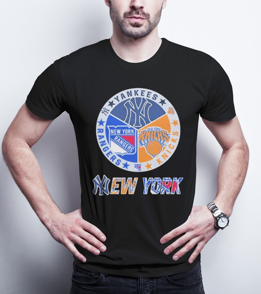 Yankees Rangers Knicks New York Sports Collaboration T-Shirt