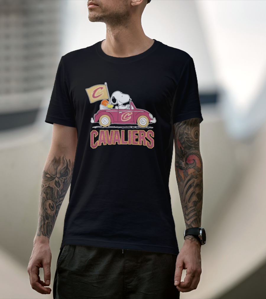 Snoopy Cavaliers Car With Basketball And Flag T-Shirt