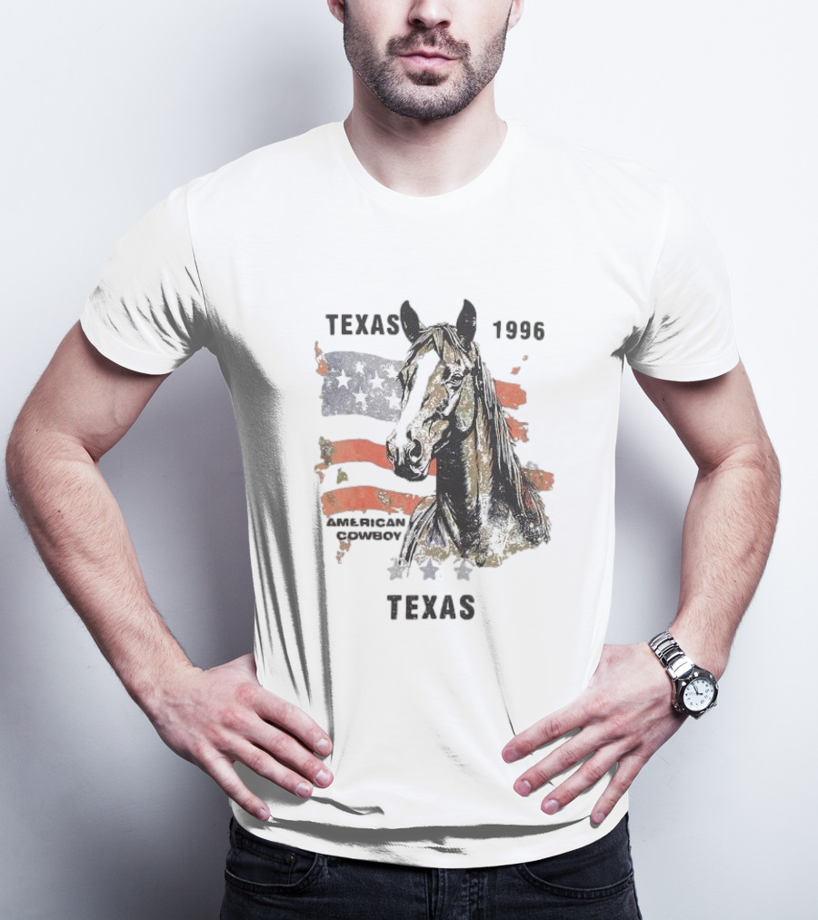 Texas 1996 American Cowboy Horse With Stars And Stripes Flag T-Shirt