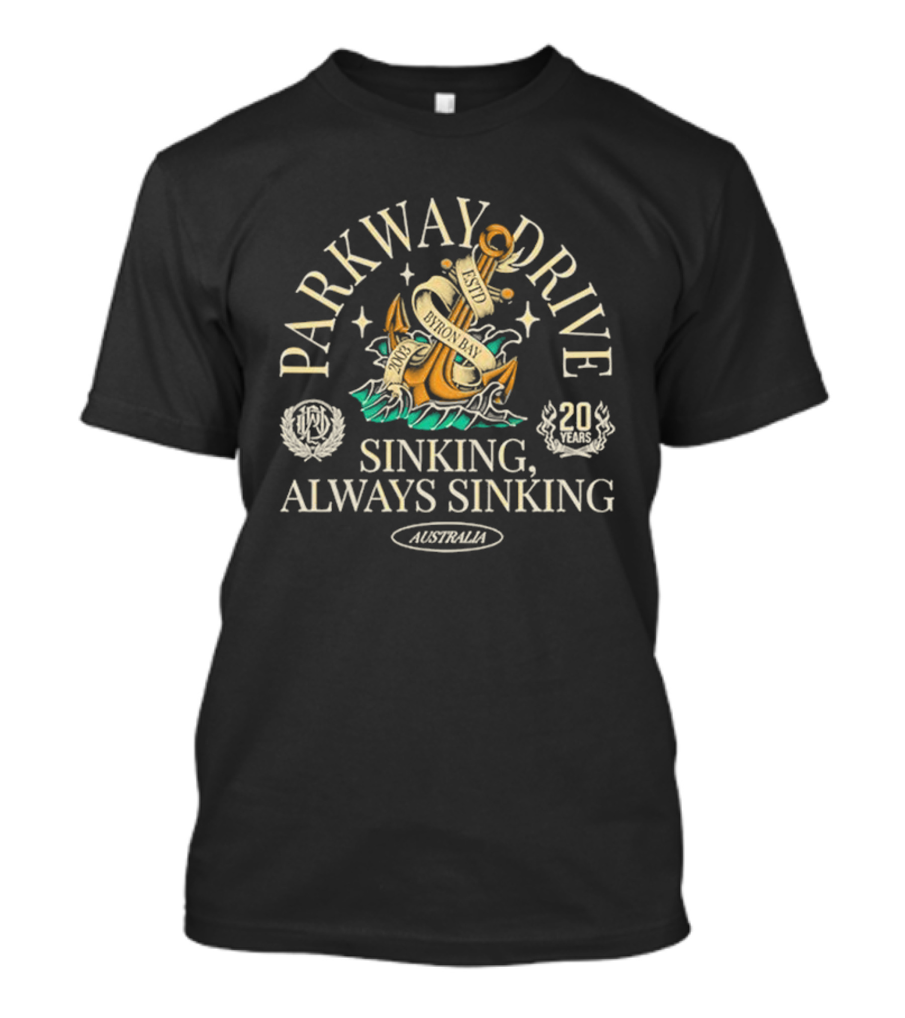 Parkway Drive Byron Bay Sinking Always Sinking Anchor 20 Years Australia T-Shirt