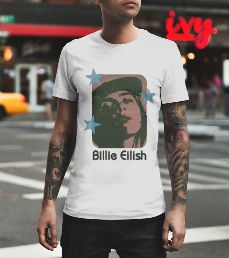 Billie Eilish Vintage Portrait With Stars T-Shirt