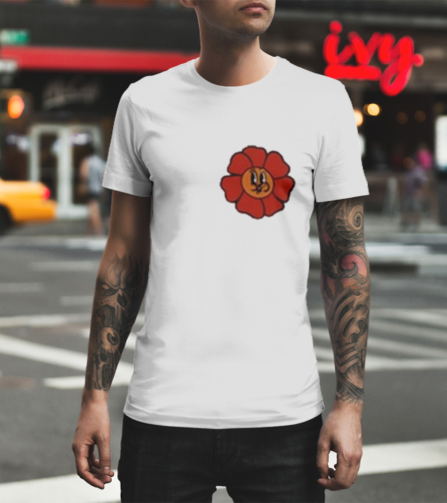 Ludwig Mogul Mogi Red Flower Cartoon Face T-Shirt