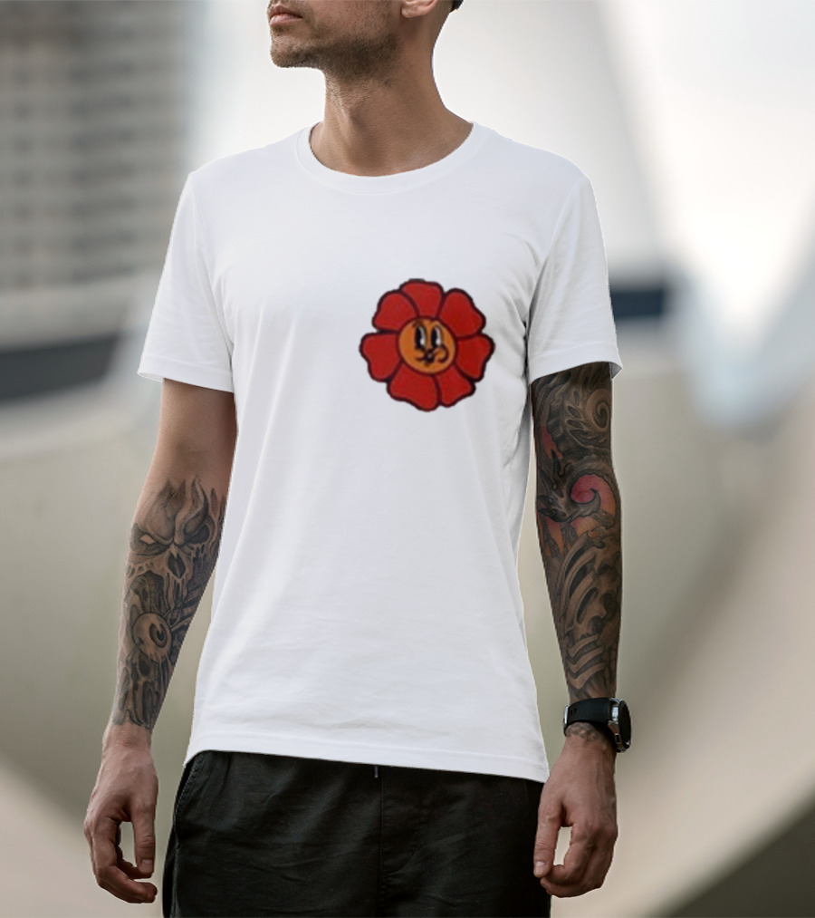 Ludwig Mogul Mogi Red Flower Cartoon Face T-Shirt