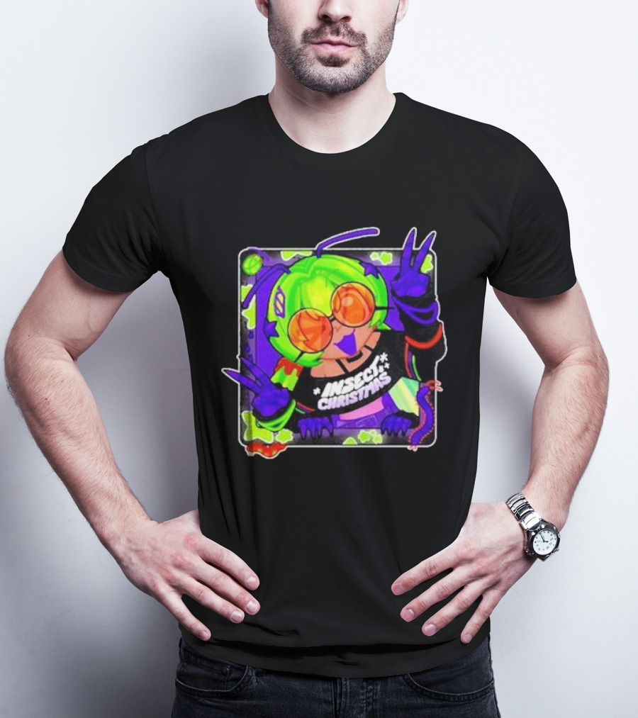 Izzy Gijinka Insect Christmas Peace Pose With Bright Colors And Glasses T-Shirt