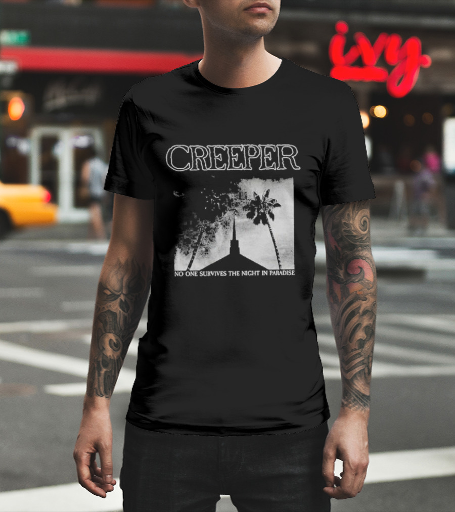 Creeper No One Survives The Night In Paradise Palm Trees And Church Spire Dark Aesthetic T-Shirt