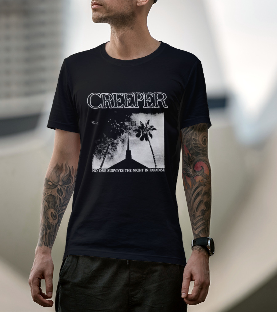Creeper No One Survives The Night In Paradise Palm Trees And Church Spire Dark Aesthetic T-Shirt