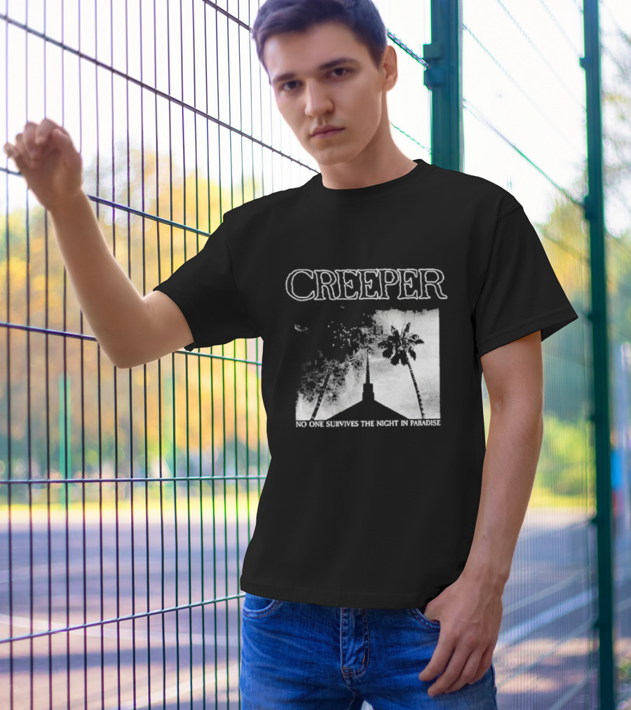 Creeper No One Survives The Night In Paradise Palm Trees And Church Spire Dark Aesthetic T-Shirt