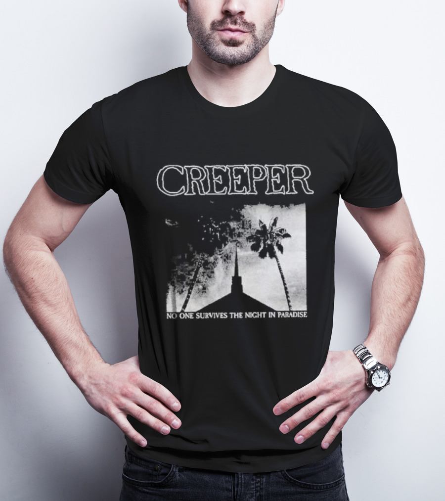 Creeper No One Survives The Night In Paradise Palm Trees And Church Spire Dark Aesthetic T-Shirt