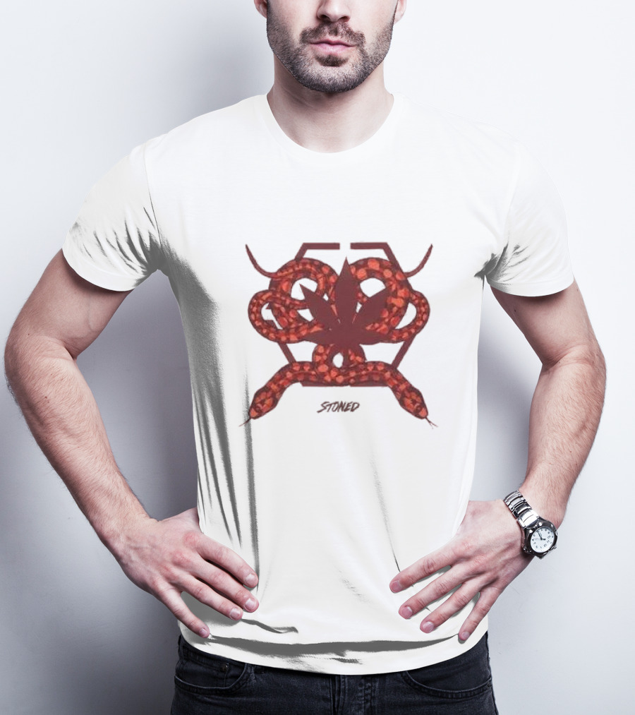 Stoned And Co Mystic Hexagon Snake With Leaf Motif T-Shirt