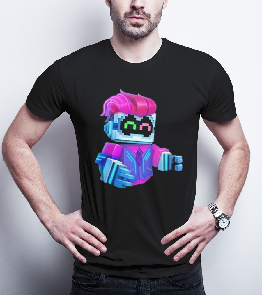 Cubic Games Cyber Robbie Pixelated Character Neon T-Shirt