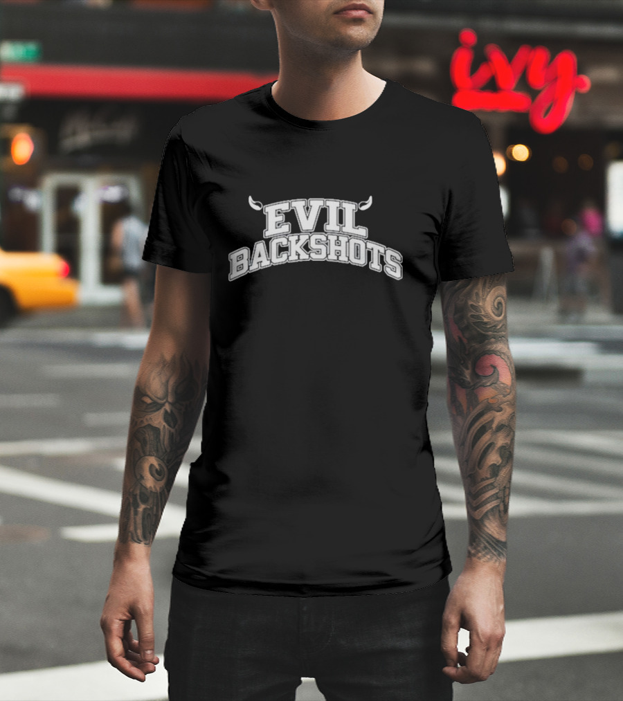EVIL BACKSHOTS Horned Text T-Shirt
