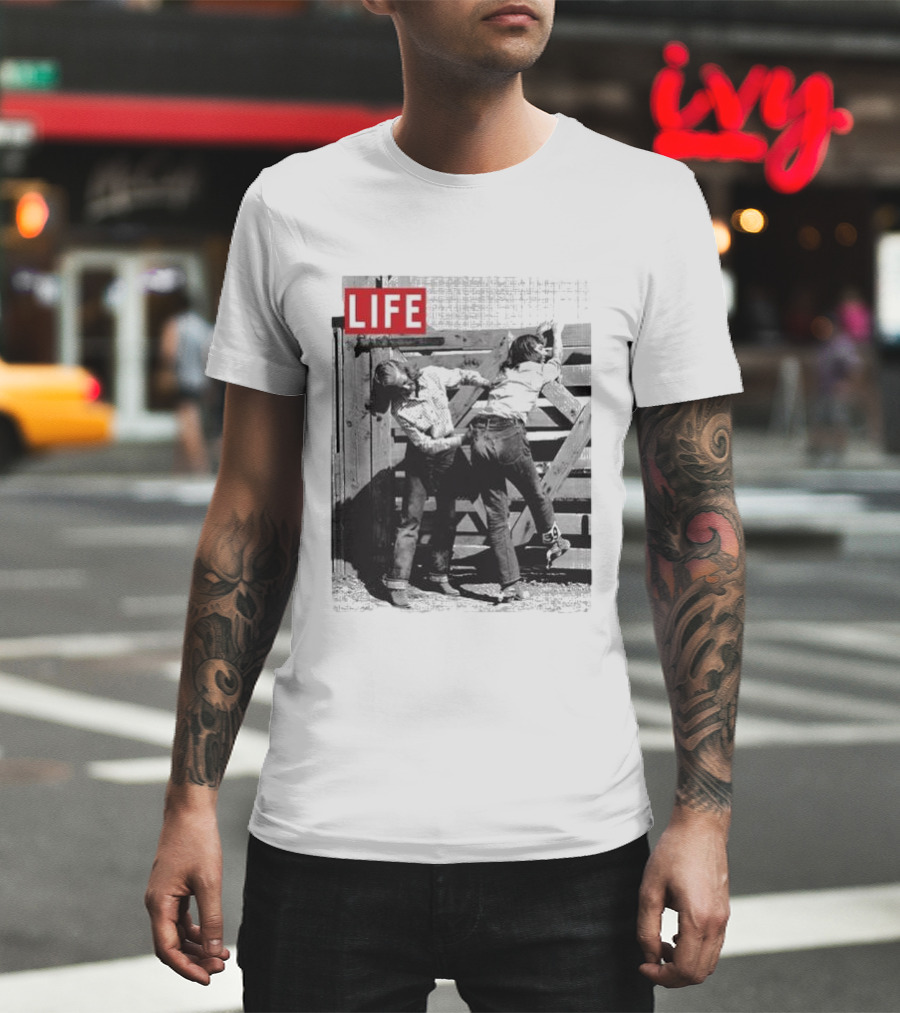 Life Magazine Cowboy Boys Playful Dust Off Fence Scene T-Shirt