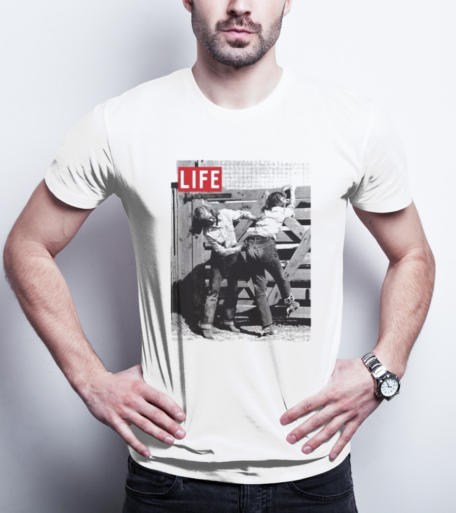 Life Magazine Cowboy Boys Playful Dust Off Fence Scene T-Shirt