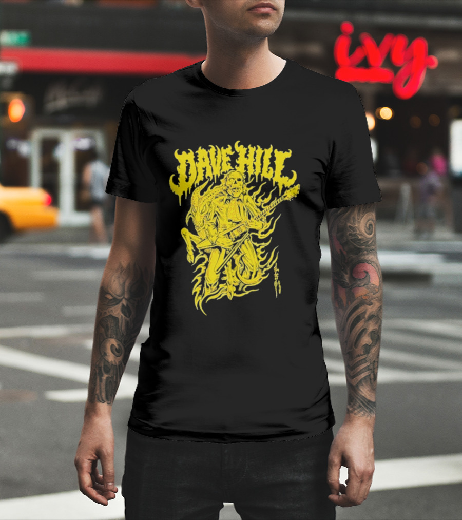 Dave Hill Skullface Yellow Flame Guitar Art By Tim Lehi T-Shirt