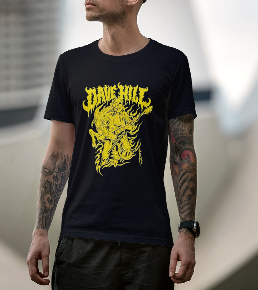 Dave Hill Skullface Yellow Flame Guitar Art By Tim Lehi T-Shirt