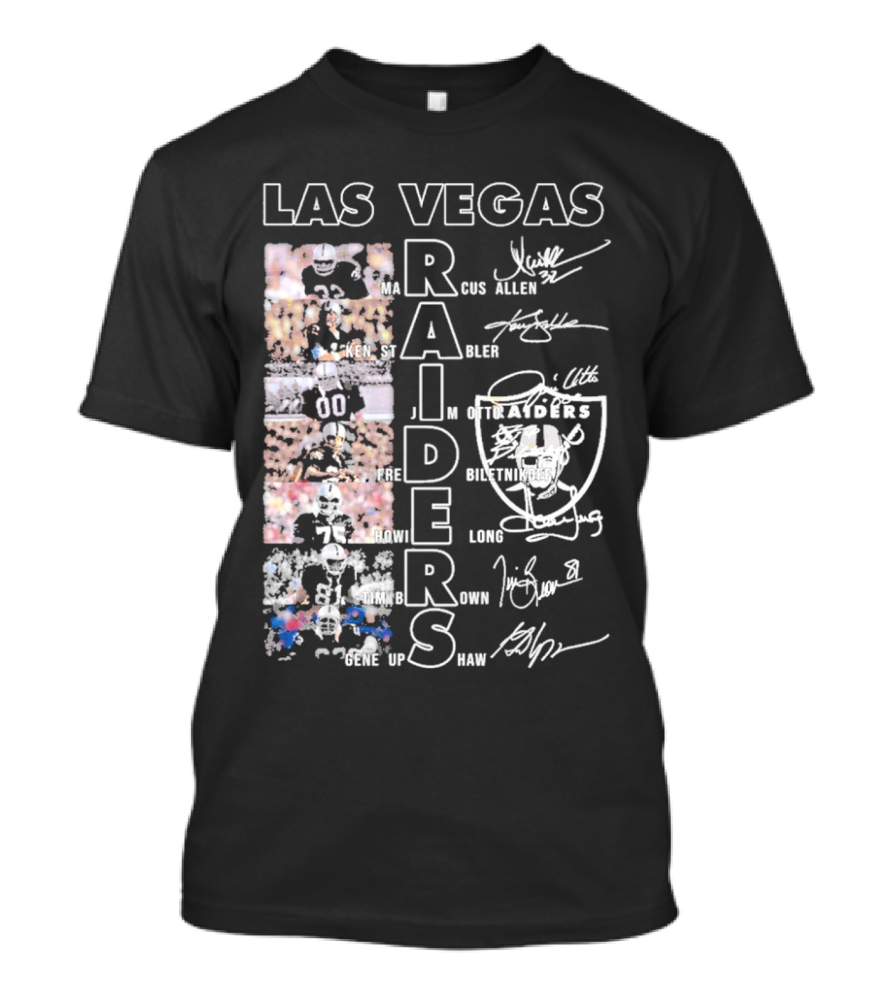 Las Vegas Raiders Marcus Allen Ken Stabler Fred Biletnikoff Howie Long Tim Brown Gene Upshaw Signature Football Legends T-Shirt