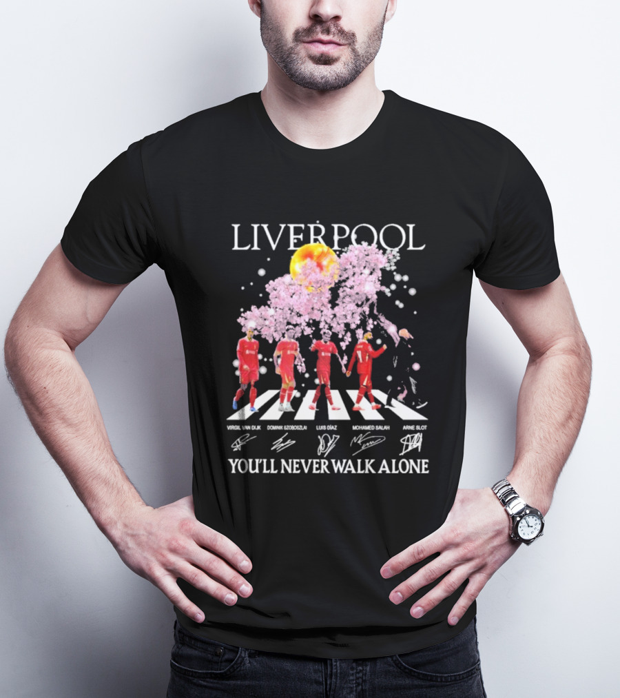 Liverpool You’ll Never Walk Alone Cherry Blossoms Bloom Virgil Van Dijk Dominik Szoboszlai Luis Diaz Mohamed Salah Arne Slot T-Shirt