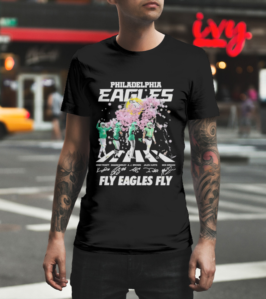 Philadelphia Eagles Fly Eagles Fly Kenny Pickett Saquon Barkley A.J. Brown Jalen Hurts Nick Sirianni Signatures T-Shirt