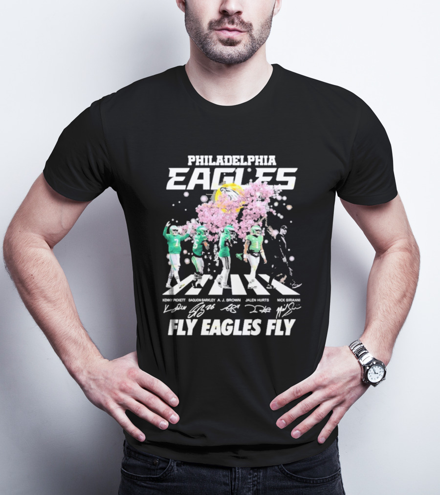 Philadelphia Eagles Fly Eagles Fly Kenny Pickett Saquon Barkley A.J. Brown Jalen Hurts Nick Sirianni Signatures T-Shirt