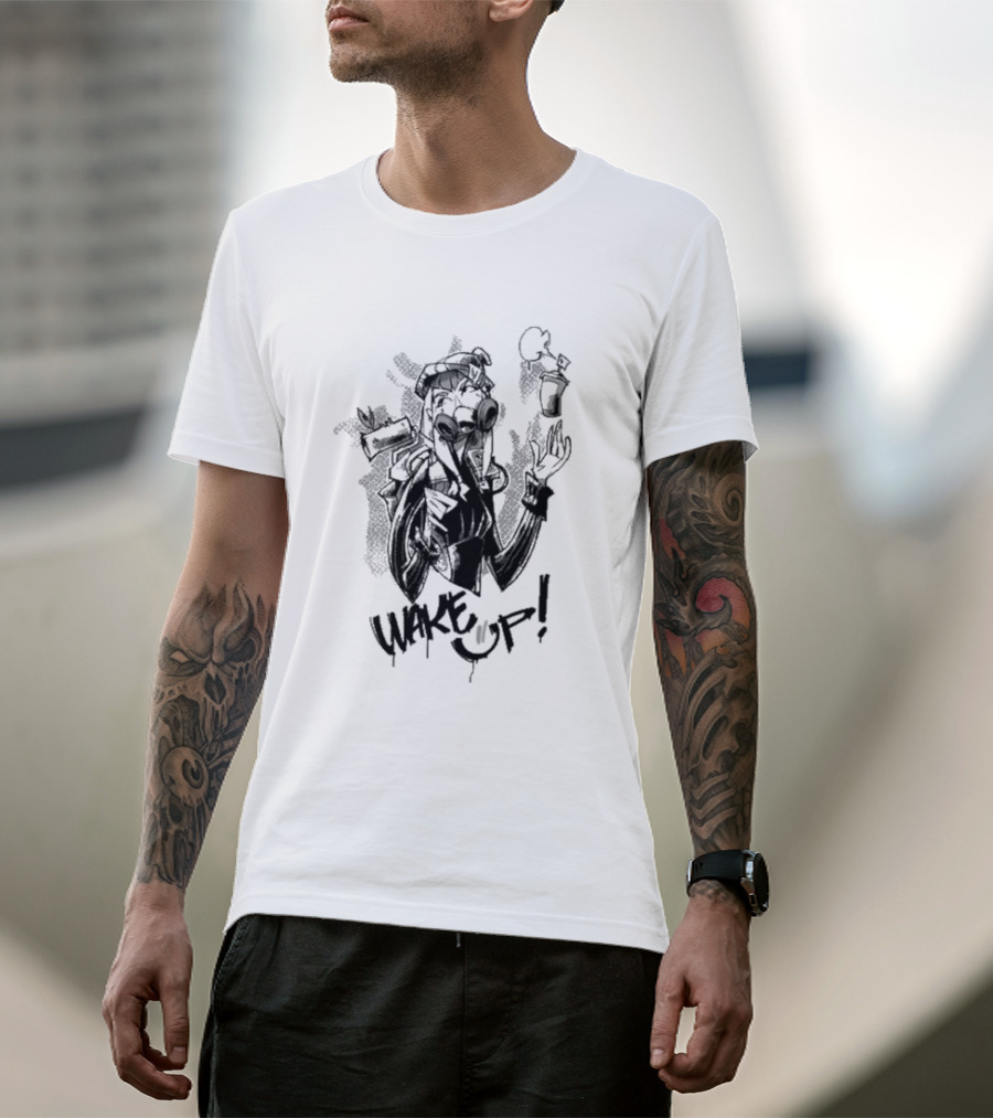 Warframe Aoi Wake Up Gas Mask Graffiti Style Character T-Shirt