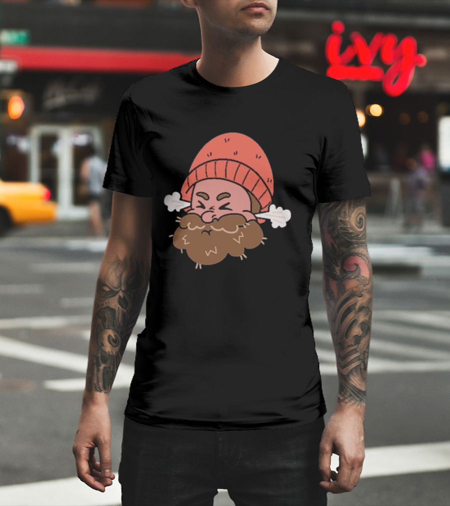 BHN Chewie Foo Foo Bearded Cartoon Character With Red Beanie And Steaming Ears T-Shirt