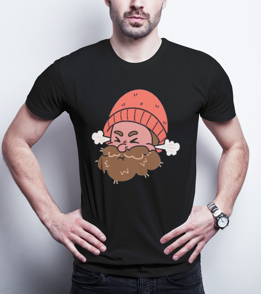 BHN Chewie Foo Foo Bearded Cartoon Character With Red Beanie And Steaming Ears T-Shirt